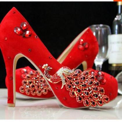 Women Shoes, Red Wedding Shoes, Waterproof Platform Bridal Shoes, High ...